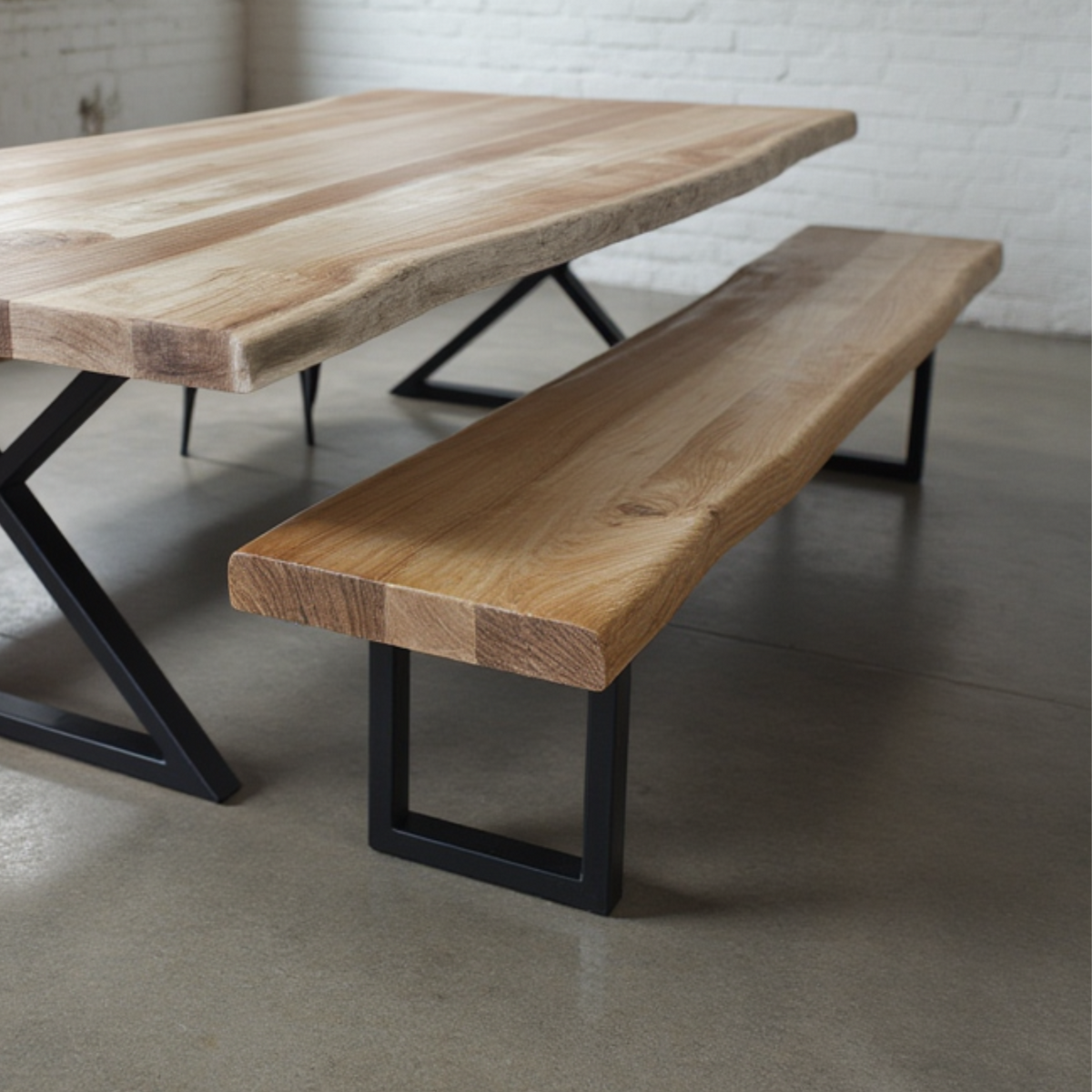 Banc acacia 2" bord naturel blanchi base U – Kif-Kif Import