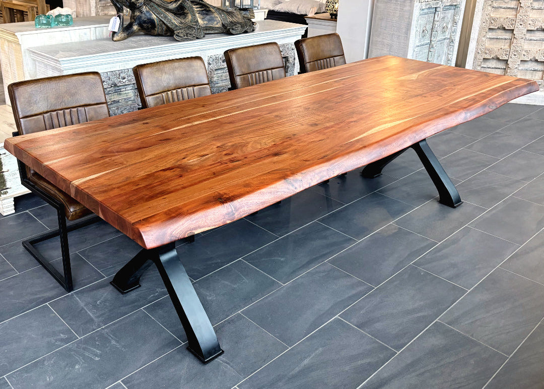Table à dîner acacia 2" bord naturel champagne base Docks – Kif-Kif Import